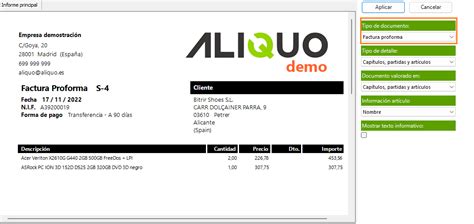 Factura Proforma Aliquo Software