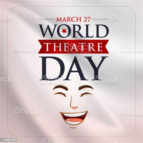 27 마트 두 야 티야롤라 구 귀 번역 3 월 27 일 세계 극장의 날 커튼 및 빨간 벨벳 커튼 연극 마스크와 장면 개념 인사말 카드 템플릿 벡터 일러스트입니다 3월에 대한