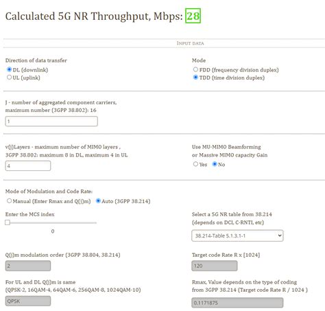 5g nr throughput calculation