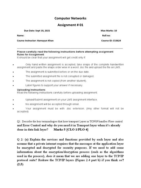 assignment 01 cn pdf internet protocol suite transmission control