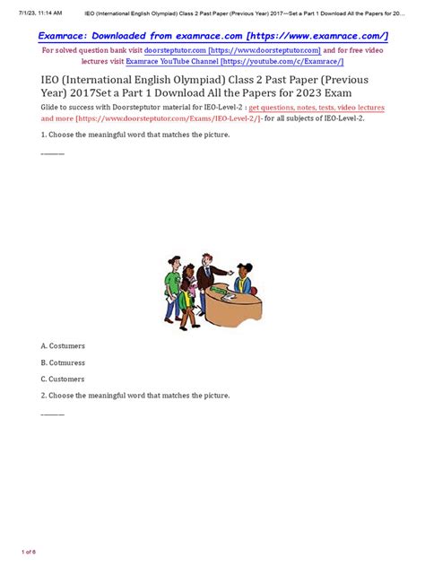 Ieo Class 2 Paper 2017 Set A Part 1 Pdf