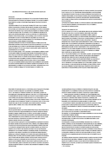 Phillipson Una Breve Introduccion Al Test De Las Relaciones Objetales
