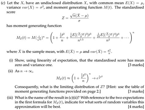 Let The X Have An Undisclosed Distribution With Common Mean Ea Variance Varx And Moment