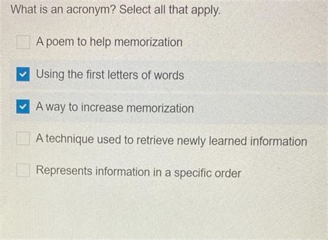 Solved What Is An Acronym Select All That Apply A Poem To