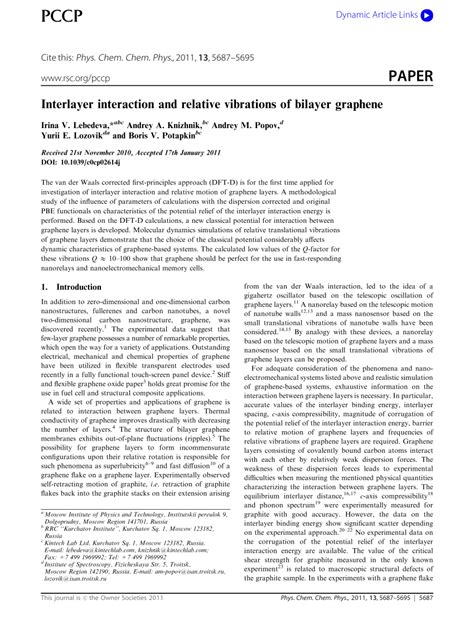 Pdf Interlayer Interaction And Relative Vibrations Of Bilayer Graphene