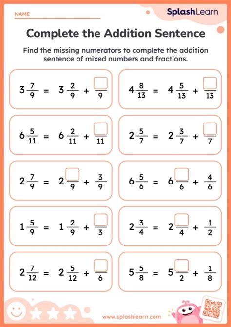 Missing Numerators In Addition Of Mixed Numbers And Fractions Worksheet