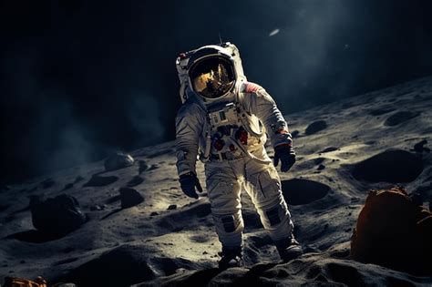 Premium Photo Lunar Exploration Astronaut In Space Suit Walks On The Moon