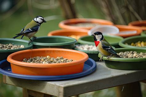 Feeders Of Different Sizes And Shapes For Different Types Of Birds Stock Illustration