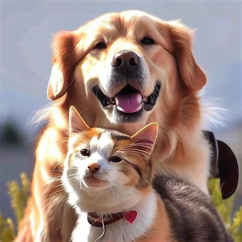 Premium Photo Happy Dog And Cat Friends Posing Together