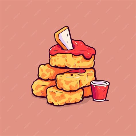치킨 너겟 벡터 일러스트 레이 션 깨끗한 라인과 메뉴 포스터 웹에 대한 멋진 색상 클립 아트 프리미엄 벡터