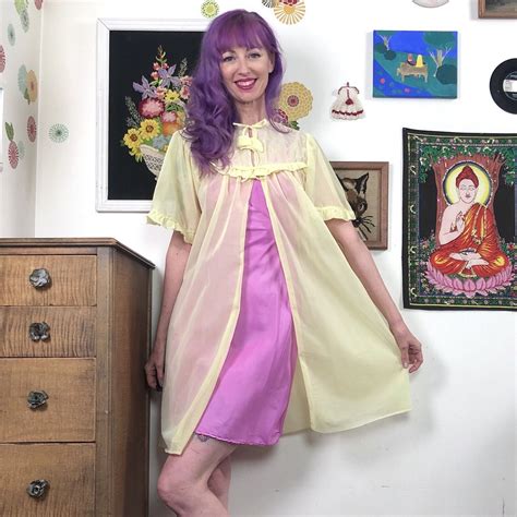 Vintage Sheer Peignoir Yellow Chiffon Bed Jacket Or Gem