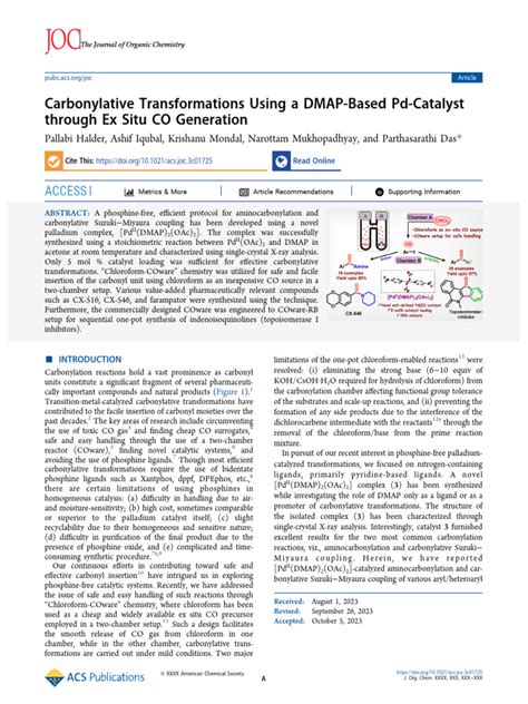 Carbonylative Transformations Using A Dmap Based Pd Catalyst Through Ex Situ Co Generation Pdf