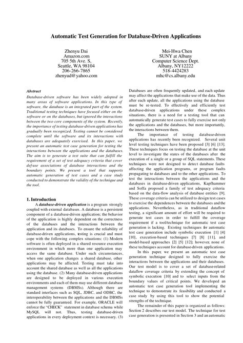 pdf automatic test generation for database driven applications