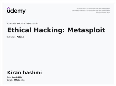 Completed Ethical Hacking Metasploit Course Kiran Hashmi Posted On The Topic Linkedin