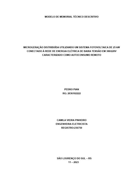 Anexo Iii Modelo De Memorial Tecnico Descritivo 3 Download Grátis