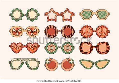 Groovy Sunglasses Set Retro Hippie Style Stock Vector Royalty Free