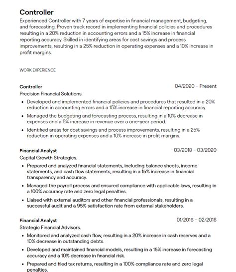1 Controller Resume Examples [with Guidance]