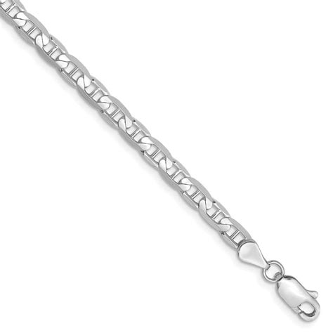 375mm Solid Concave Anchor Chain Bracelet In 14k White Gold 7 Inch