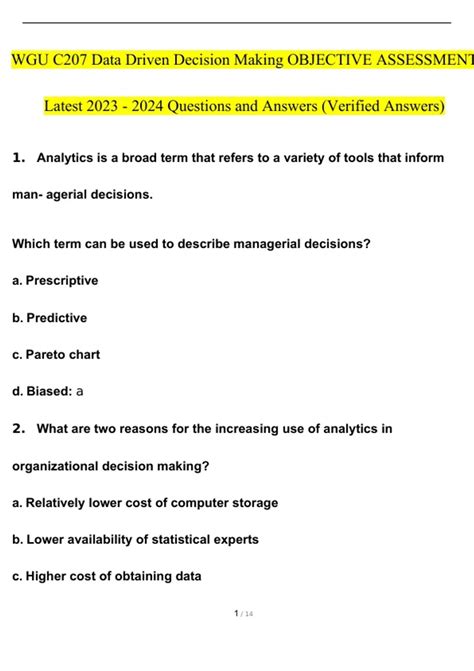 Wgu C207 Data Driven Decision Making Objective Assessment Latest