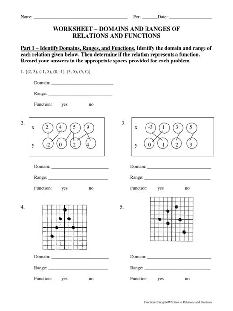 worksheet domains and ranges of relations and functions pdf function mathematics geometry