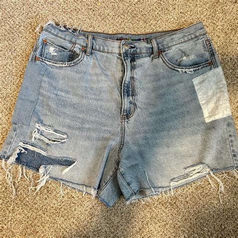 American Eagle Patchwork Destressed Jean Shorts Size 16 Depop