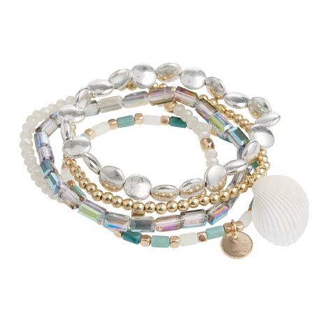 Iridescent Blue Shell Charm Beaded Stretch Bracelets 4 Pack World Market