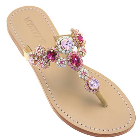 San Diego Sandal Pink Womens Pink Leather Jeweled Sandals Mystique