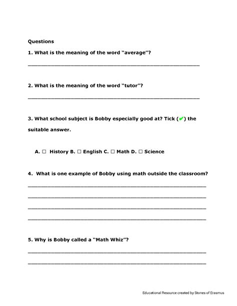Bobby The Math Whiz Nonfiction Reading Comprehension Questions Worksheets Library