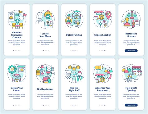 Trend Restaurant Business Approaches Onboarding Mobile App Screen Set Walkthrough Steps
