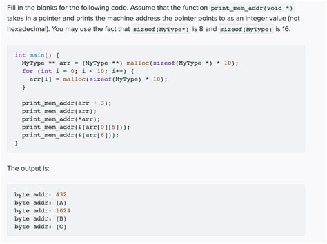 Solved Fill In The Blanks For The Following Code Assume Chegg