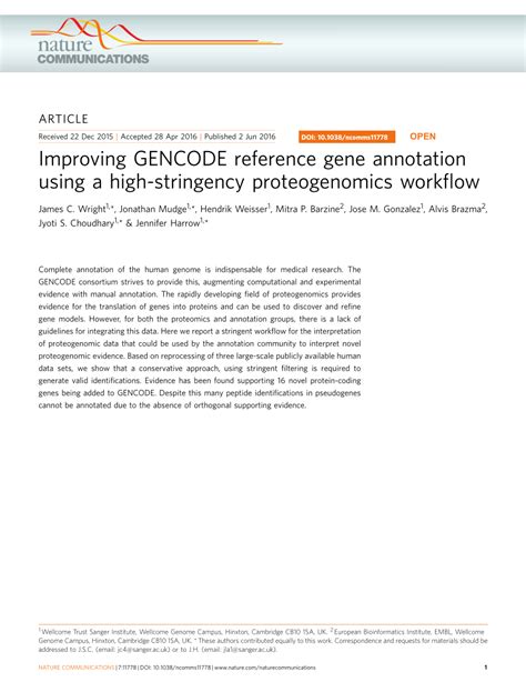 Pdf Improving Gencode Reference Gene Annotation Using A High