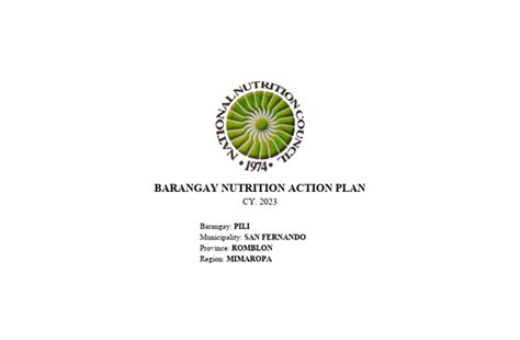 Barangay Nutrition Action Plan Cover Pdf