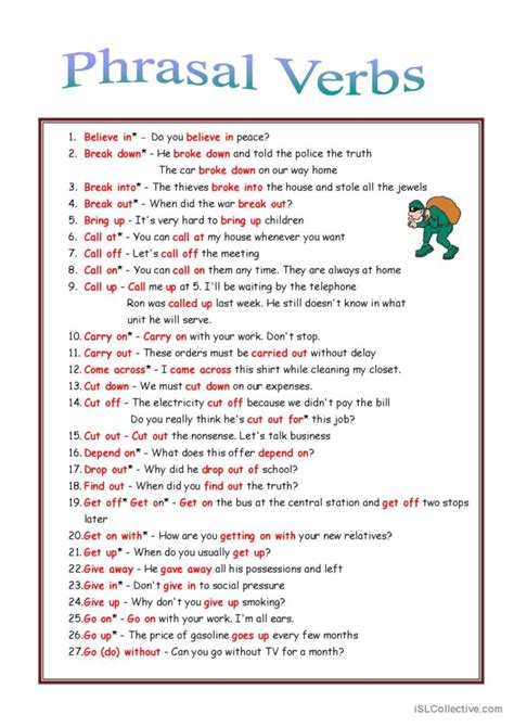 Phrasal Verbs Exercises Free Printable Phrasal Verbs Esl Worksheets