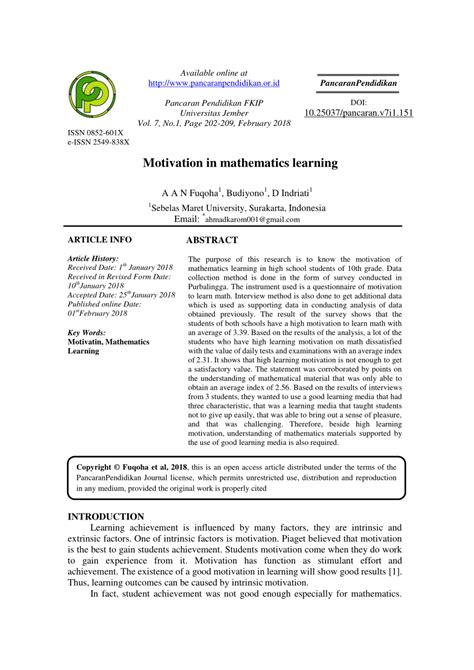 Pdf Motivation In Mathematics Learning