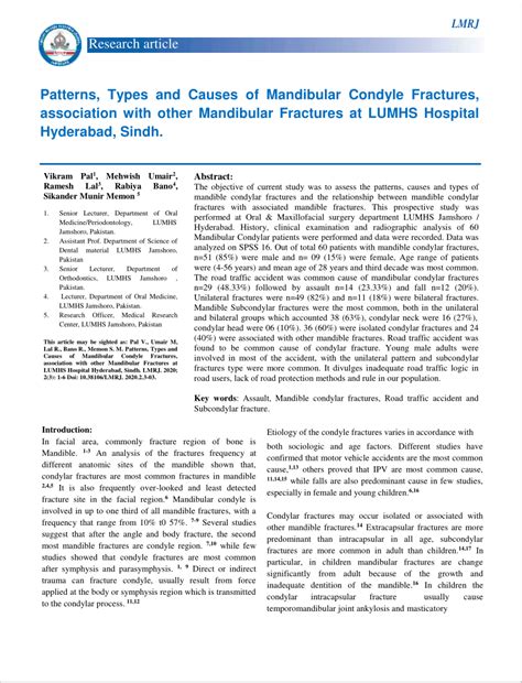 Pdf Patterns Types And Causes Of Mandibular Condyle Fractures