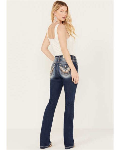 Miss Me Womens Medium Wash Mid Rise Saddle Stitch Angle Wing Bootcut