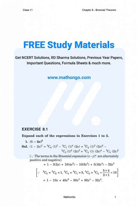 Ncert Solutions For Class 11 Maths Chapter 8 Binomial Theorem Mathongo