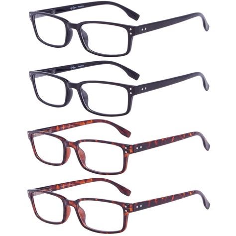 Reading Glasses Comfort Rectangular Classic Specs 4 Pack Women Men