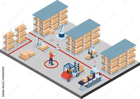 3d Isometric Automated Warehouse Robots And Smart Warehouse Technology Concept With Warehouse