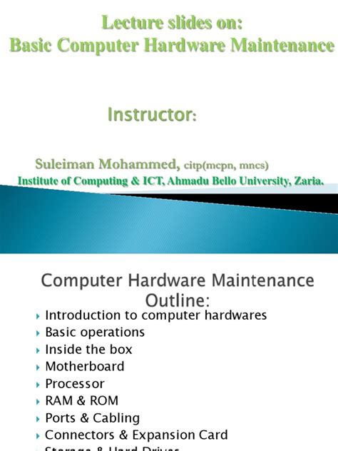 Basic Computer Hardware Maintenanceppt Random Access Memory Computer Hardware