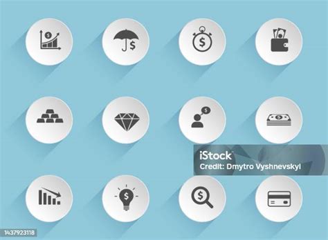 파란색 배경에 투명한 그림자가있는 둥근 푹신한 종이 원에 금융 벡터 아이콘 웹 모바일 및 사용자 인터페이스 디자인을위한 금융 주식 벡터 아이콘 그래프에 대한 스톡 벡터 아트