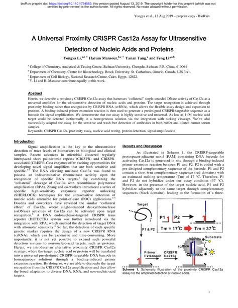 Pdf A Universal Proximity Crispr Cas12a Assay For Ultrasensitive
