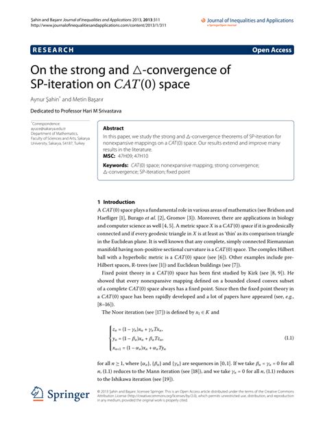 Pdf On The Strong And Δ Convergence Of Sp Iteration On Cat0 Space