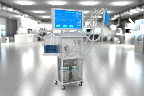 보케와 치료 병원에서 가상 의 설계와 의료 3d 일러스트 Icu 인공 폐 인공 호흡기 코로나 바이러스 개념을 중지 산소 호흡기에