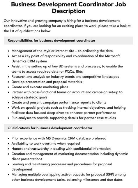 Business Development Coordinator Job Description Velvet Jobs