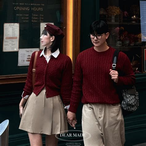 [🔥디어made 오늘출발🔥] 세인트 자수 캐시미어 꽈배기 가디건 니트 가을 커플 시밀러룩 에이블리