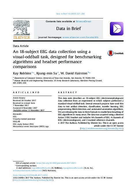 Pdf An 18 Subject Eeg Data Collection Using A Visual Oddball Task