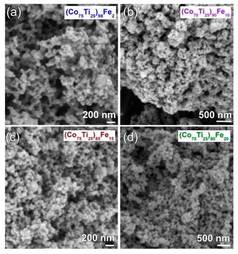 high magnification fe sem micrographs of as ma a co75ti25 98fe2 b