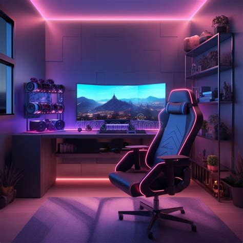 Minimalist Style Gaming Setup With RGB Lighting Portraying A Comfortable And Inviting Space For