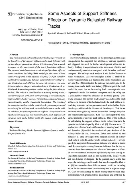 Pdf Some Aspects Of Support Stiffness Effects On Dynamic Ballasted Railway Tracks